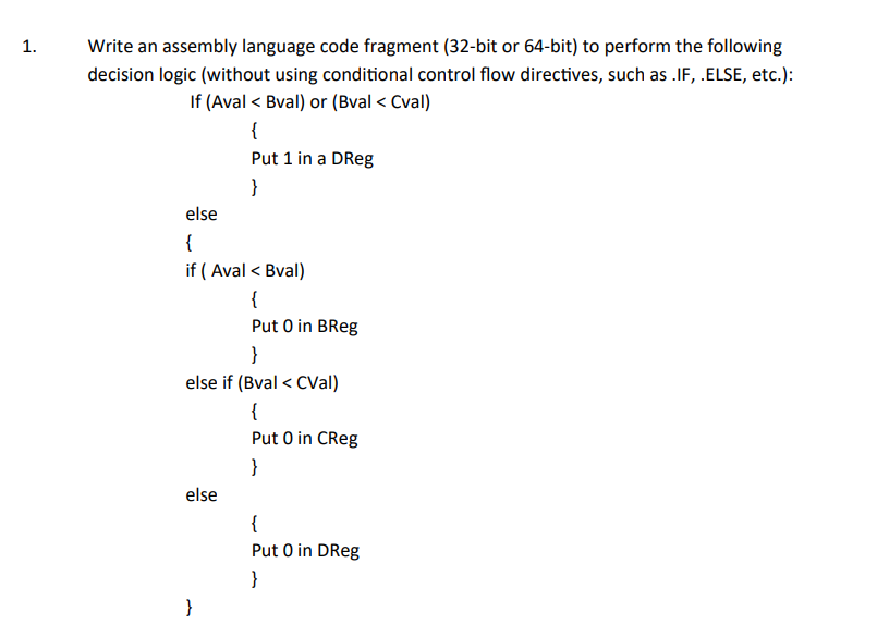 Solved 1. Write an assembly language code fragment (32-bit | Chegg.com
