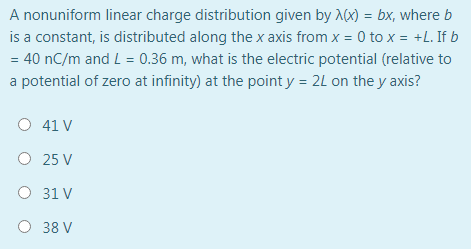 Solved A nonuniform linear charge distribution given by M(x) | Chegg.com