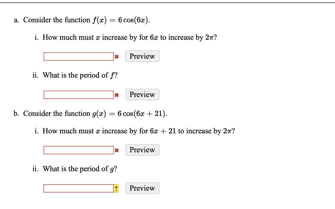 Solved Consider the function f(x)=6cos(6x). i. How much must | Chegg.com