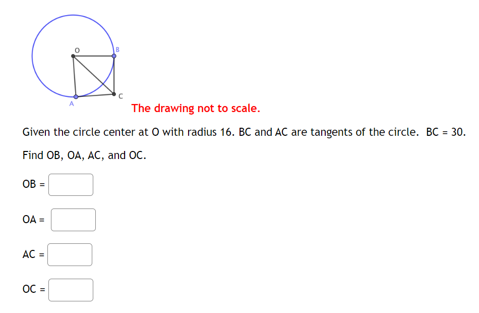 Solved The drawing not to scale.Given the circle center at O | Chegg.com