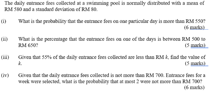 Solved The daily entrance fees collected at a swimming pool | Chegg.com