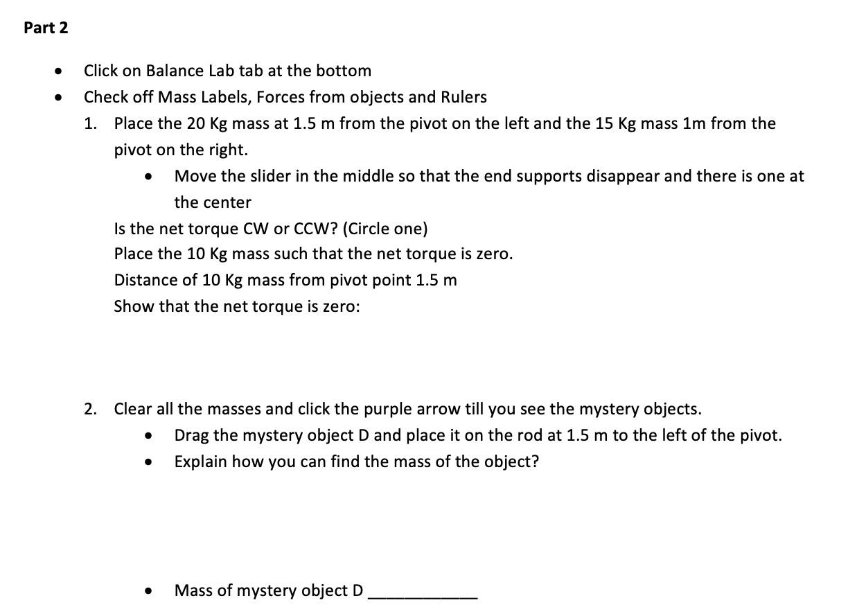 Solved Part 2 . . Click on Balance Lab tab at the bottom | Chegg.com