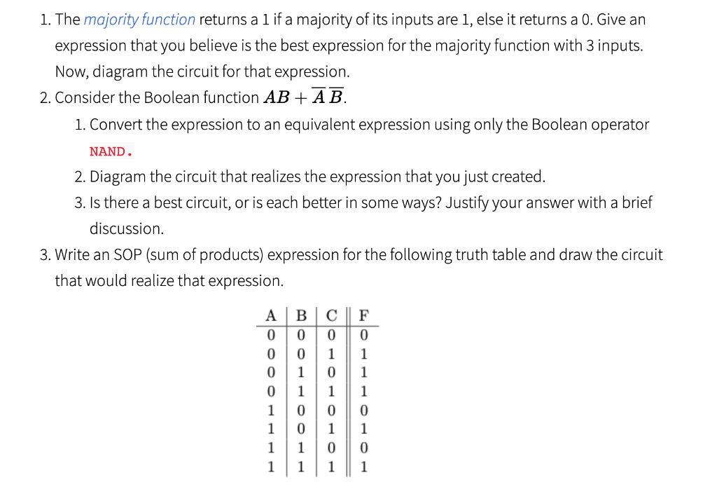 Solved 1 The Majority Function Returns A 1 If A Majority Of 9806