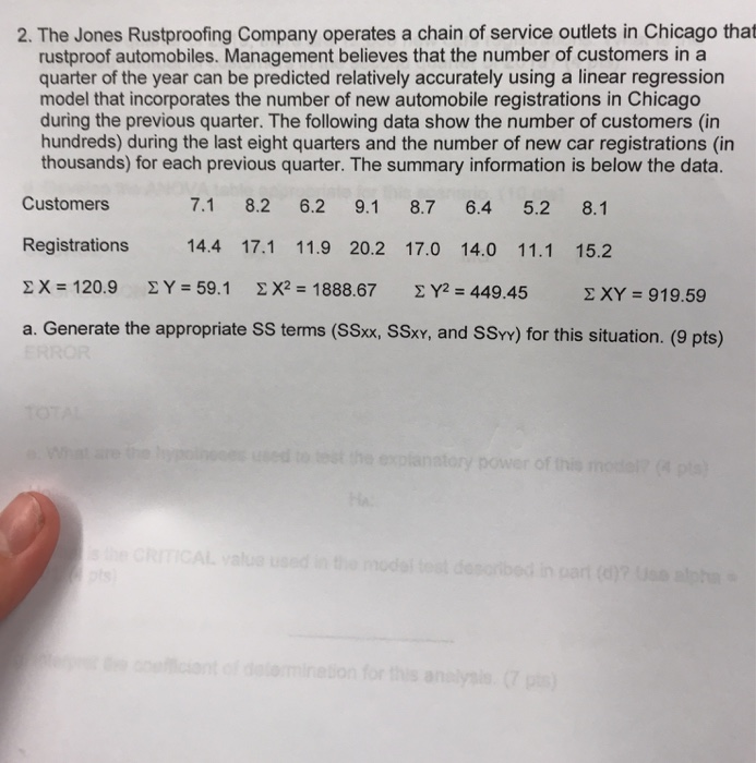 Solved 2. The Jones Rustproofing Company operates a chain of | Chegg.com