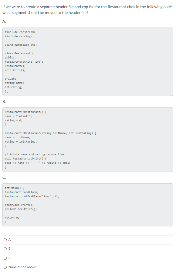 Solved If we were to create a separate header file and cpp | Chegg.com
