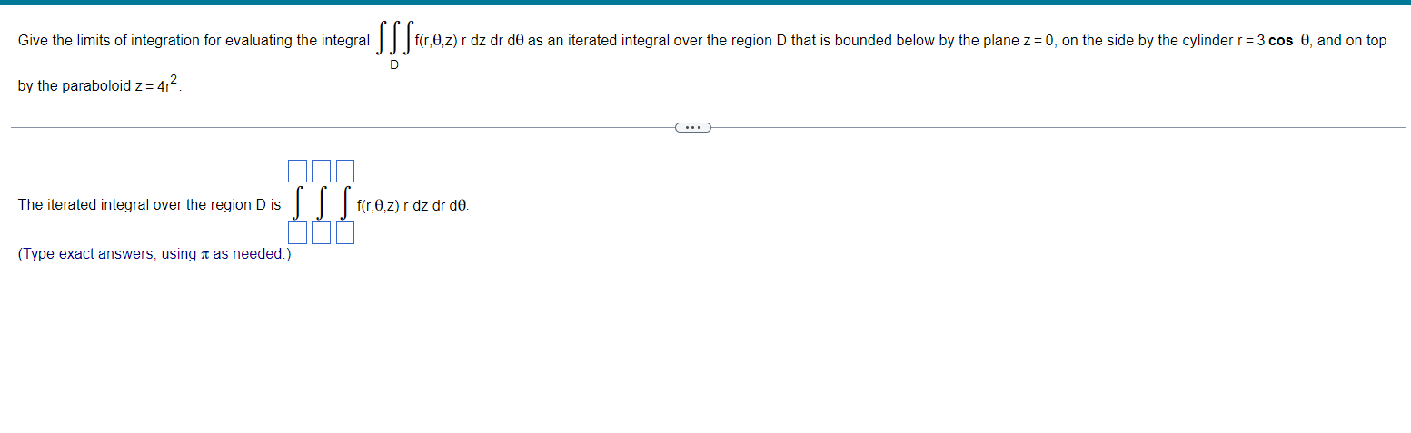 Solved Give the limits of integration for evaluating the | Chegg.com