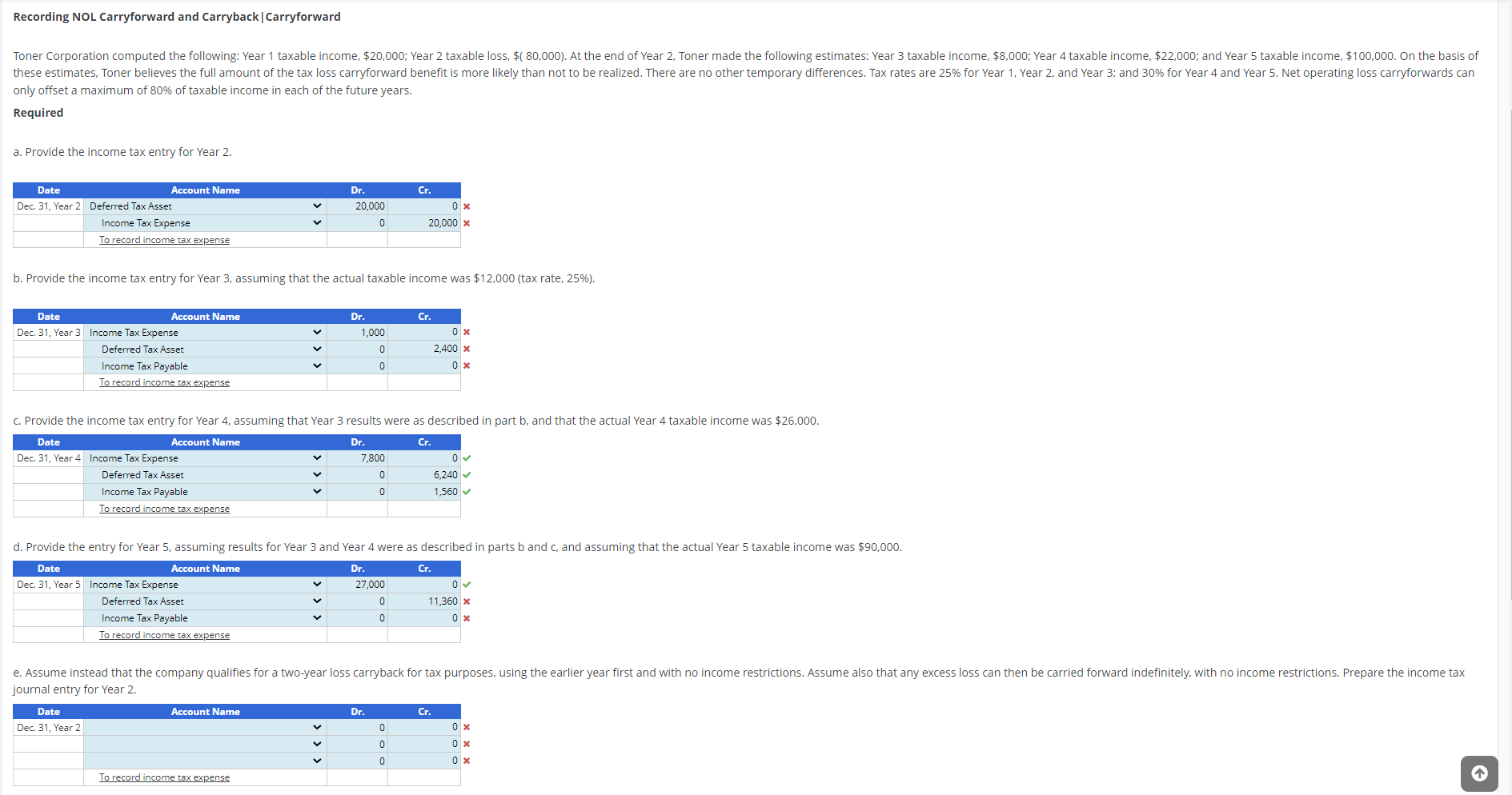 Recording NOL Carryforward and | Chegg.com