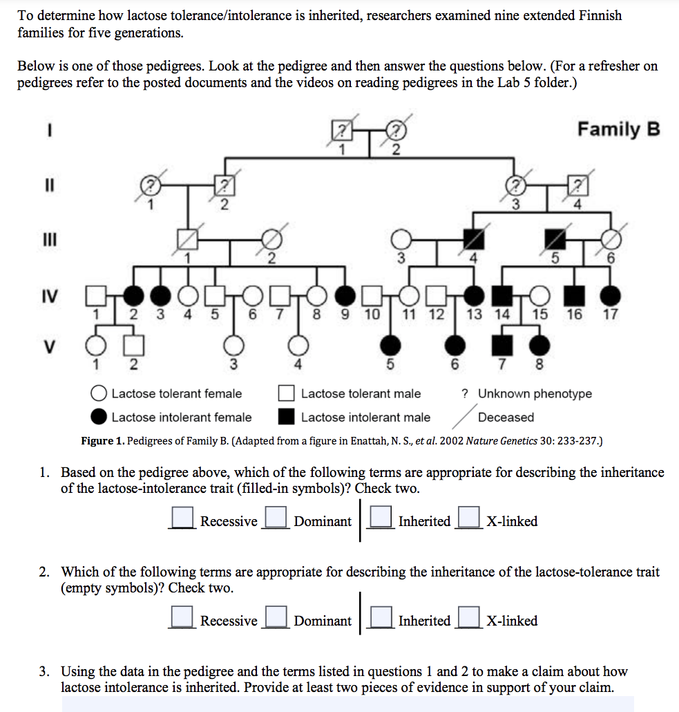 Solved To determine how lactose tolerance/intolerance is | Chegg.com