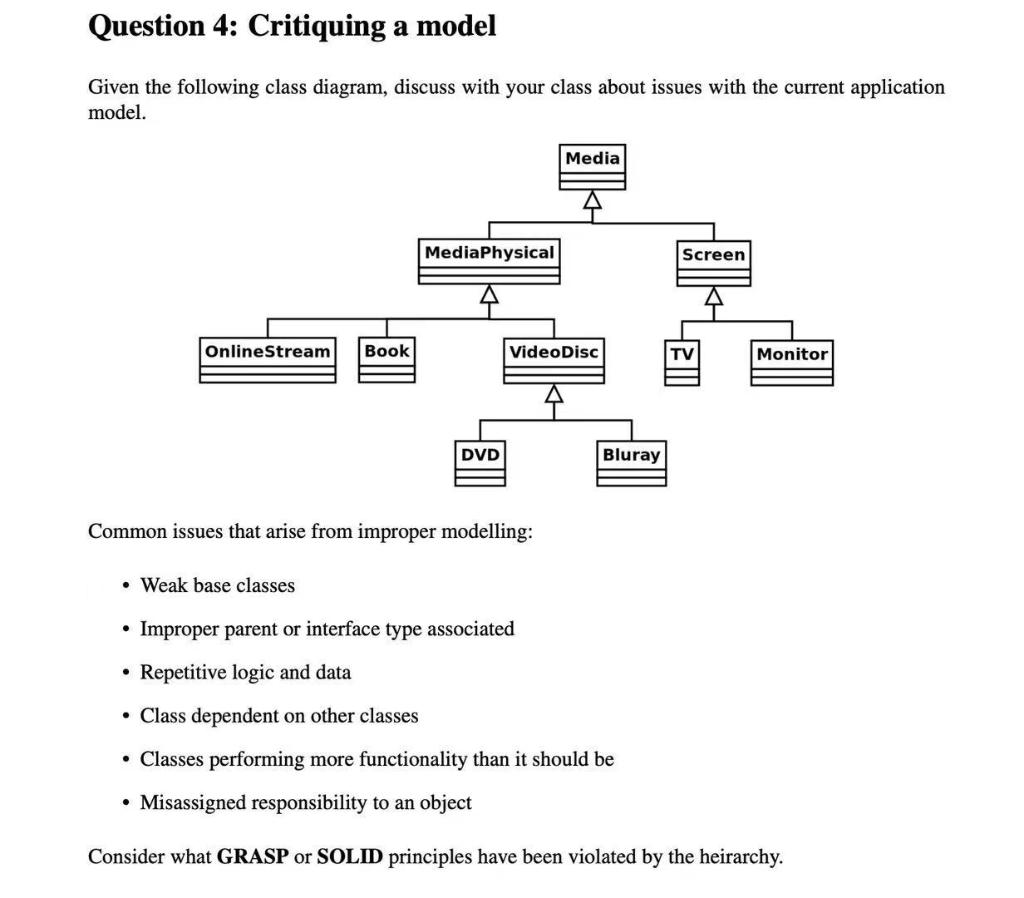 Solved Question 4: Critiquing a model Given the following | Chegg.com