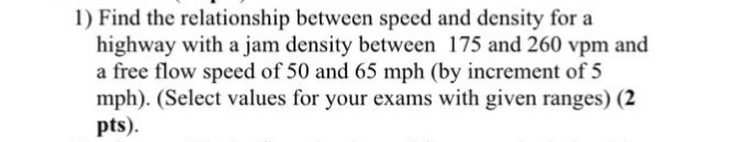 Solved 1) Find the relationship between speed and density | Chegg.com