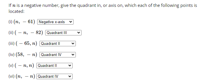 Solved If \\( n \\) is a negative number, give the quadrant | Chegg.com