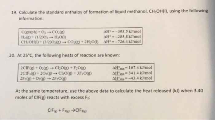 Solved 19. Calculate the standard enthalpy of formation of | Chegg.com