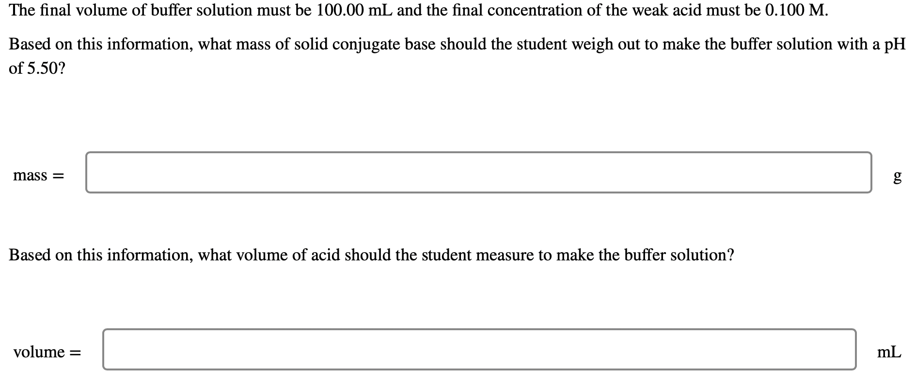 Solved A student must make a buffer solution with a pH of | Chegg.com