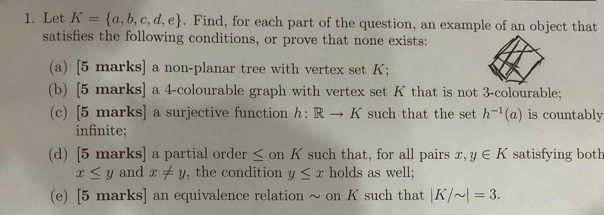 Solved 1. Let K={a,b,c,d,e}. Find, for each part of the | Chegg.com