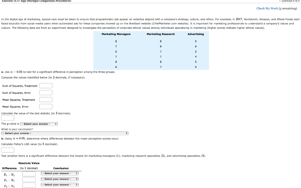 Solved Exercise 13.17 Algo (Multiple Comparison Procedures) | Chegg.com