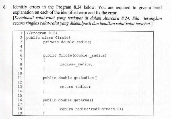 Solved 6. Identify errors in the Program 8.24 below. You are | Chegg.com
