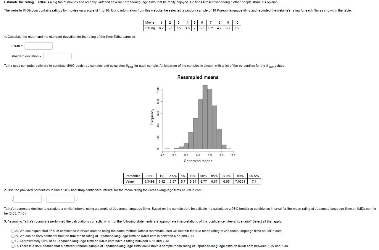 1. Calculate the mean and the standard deviation for | Chegg.com
