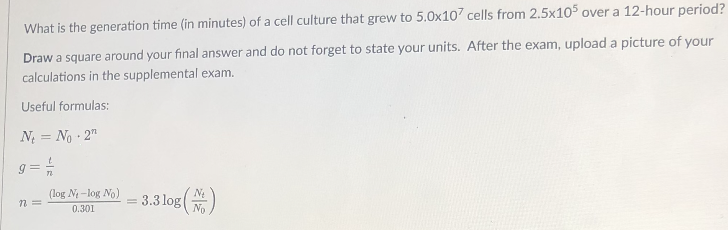 Solved What is the generation time (in minutes) of a cell | Chegg.com