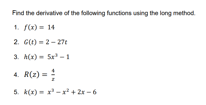Solved Find the derivative of the following functions using | Chegg.com