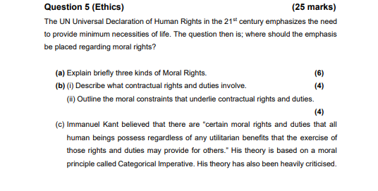 Solved Question 5 (Ethics) (25 marks) The UN Universal | Chegg.com