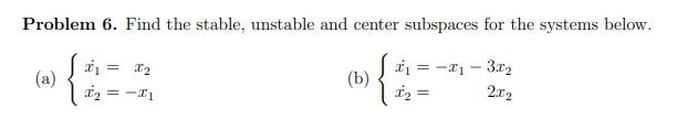 Solved Problem 6. Find the stable, unstable and center | Chegg.com