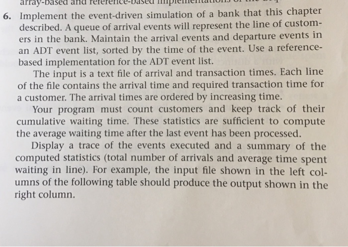Solved Implement the event-driven simulation of a bank that | Chegg.com