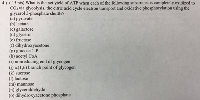 Solved 4 15 Pts What Is The Net Yield Of Atp When Each