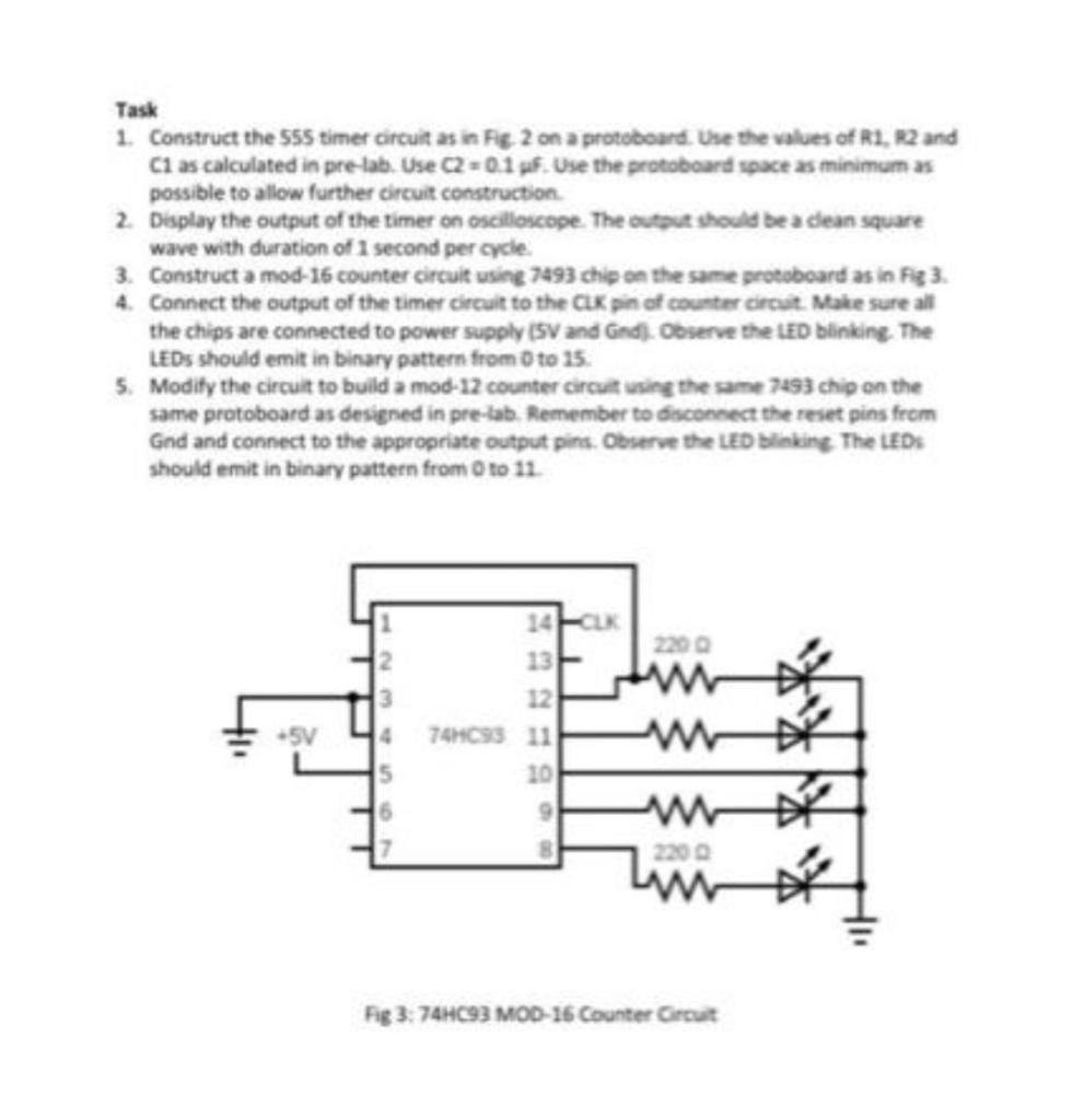 Solved Task 1. Construct the 555 timer circuit as in Rig 2 | Chegg.com