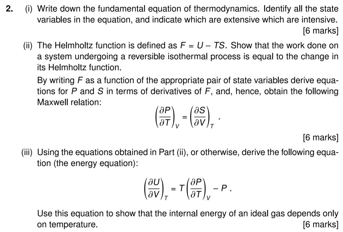 Solved 2. (i) Write down the fundamental equation of | Chegg.com
