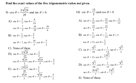 Solved Find the exact values of ﻿the five trigonometric | Chegg.com