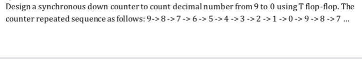 Solved Design a synchronous down counter to count decimal | Chegg.com