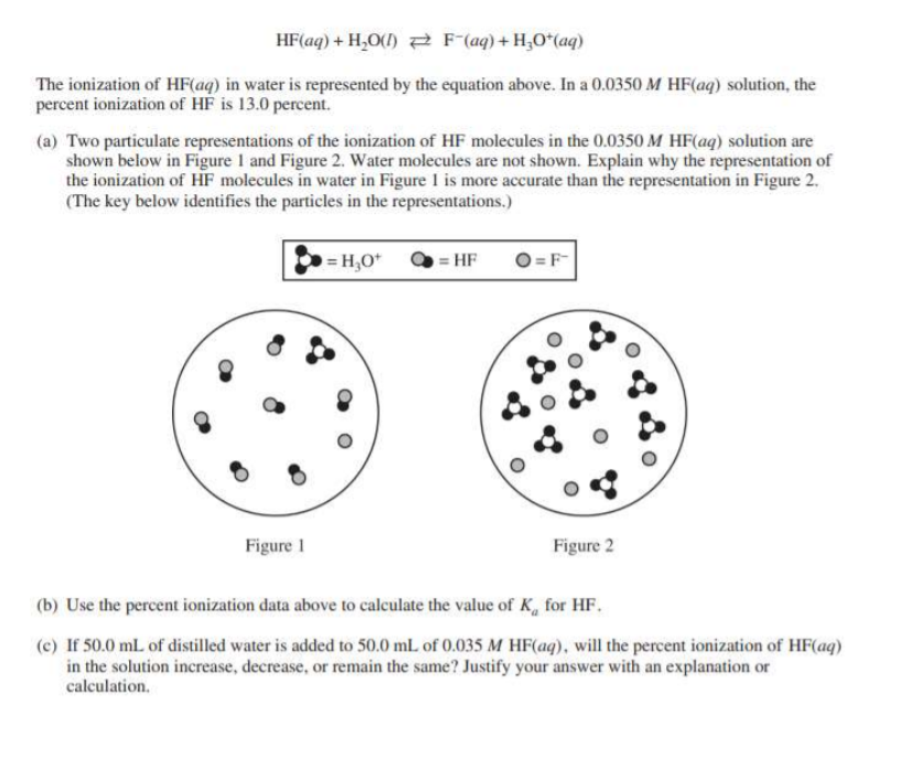 Solved HF(aq) + H2O(l) = F (aq) + H20*(aq) The ionization of | Chegg.com
