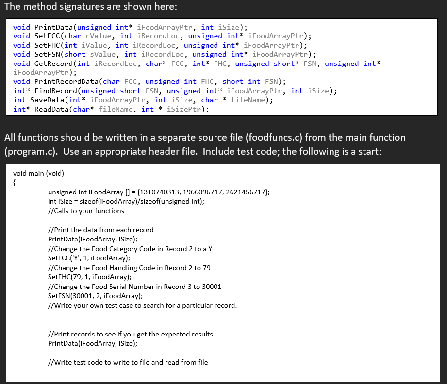 The method signatures are shown here: void | Chegg.com