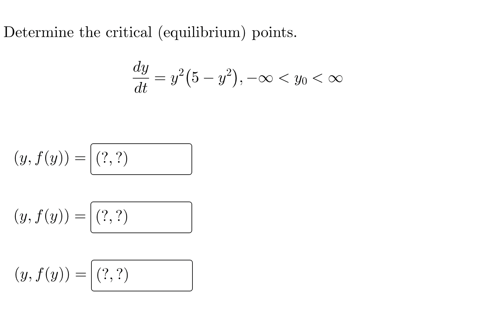 Solved Determine the critical (equilibrium) points. dy dt y? | Chegg.com