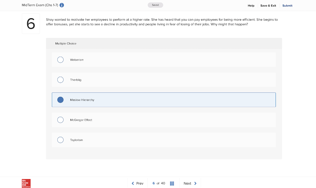 Solved: MidTerm Exam (Chs 1-7) Saved Help Save & Exit Subm... | Chegg.com