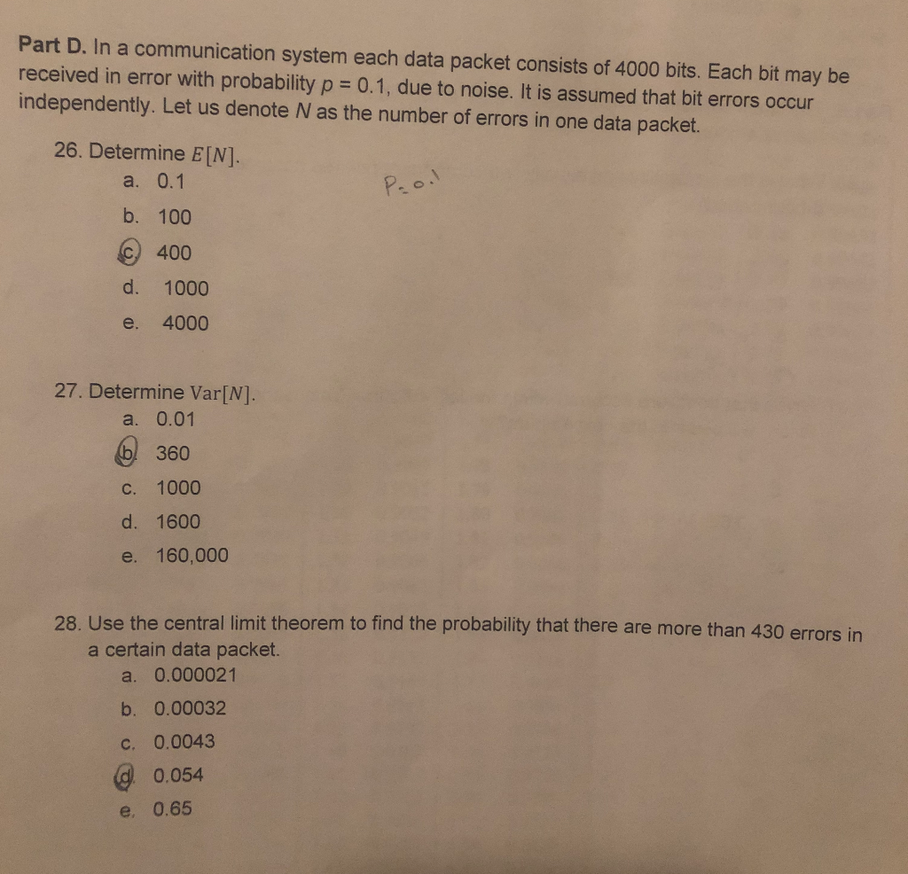 Solved Part D. In a communication system each data packet | Chegg.com