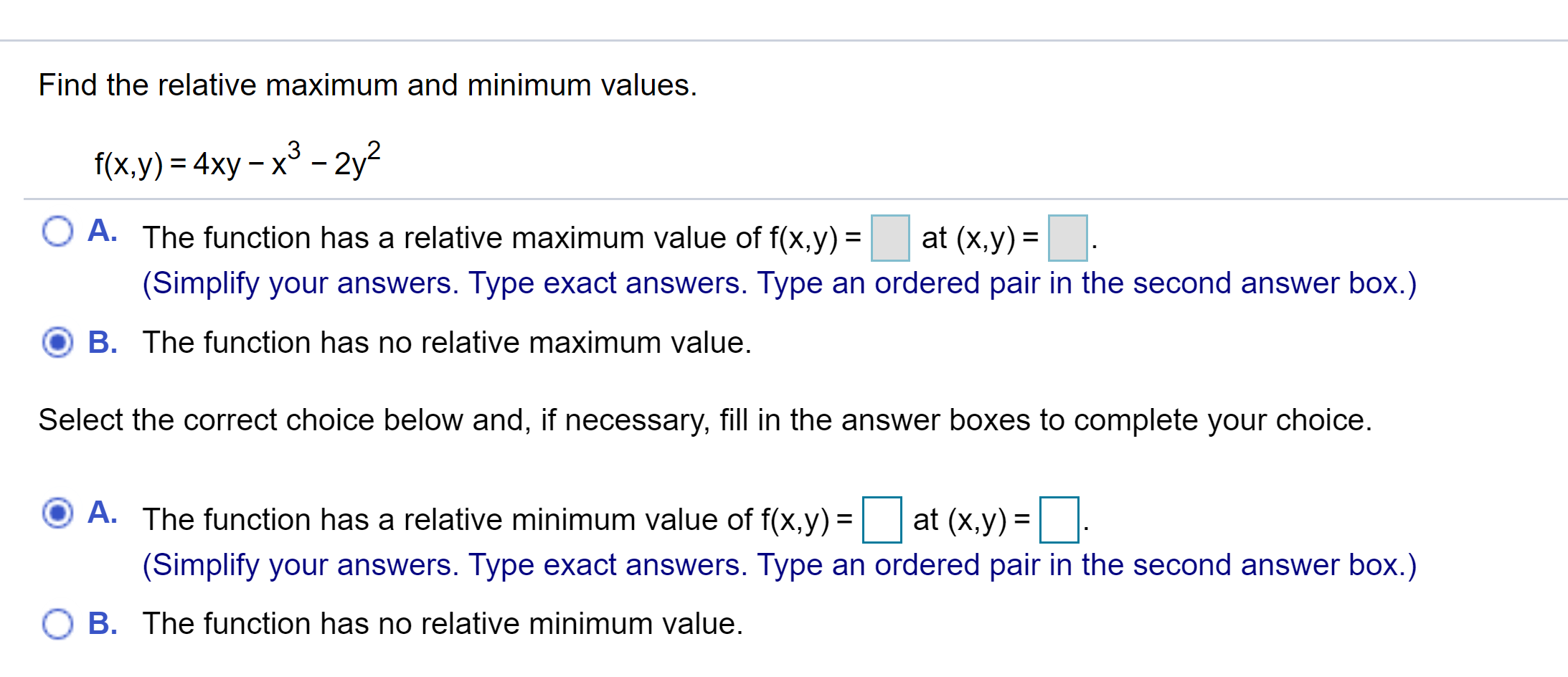Solved Find The Relative Maximum And Minimum Values F X Y