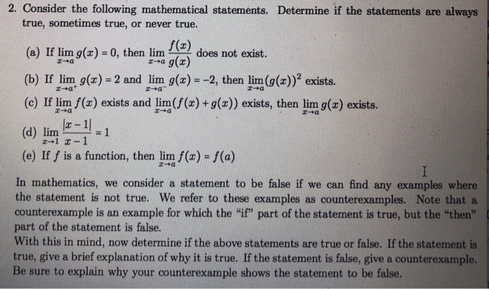 Solved 2. Consider the following mathematical statements. | Chegg.com