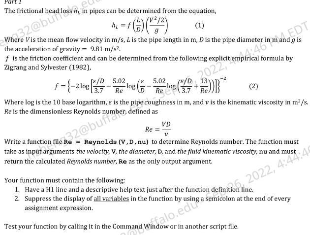 Solved Rework HW2P1 by modifying the functions Reynolds and | Chegg.com