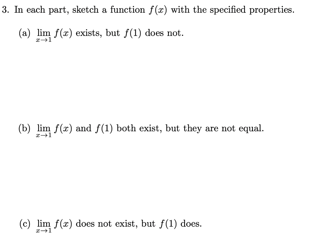 Solved 3. In each part, sketch a function f(x) with the | Chegg.com