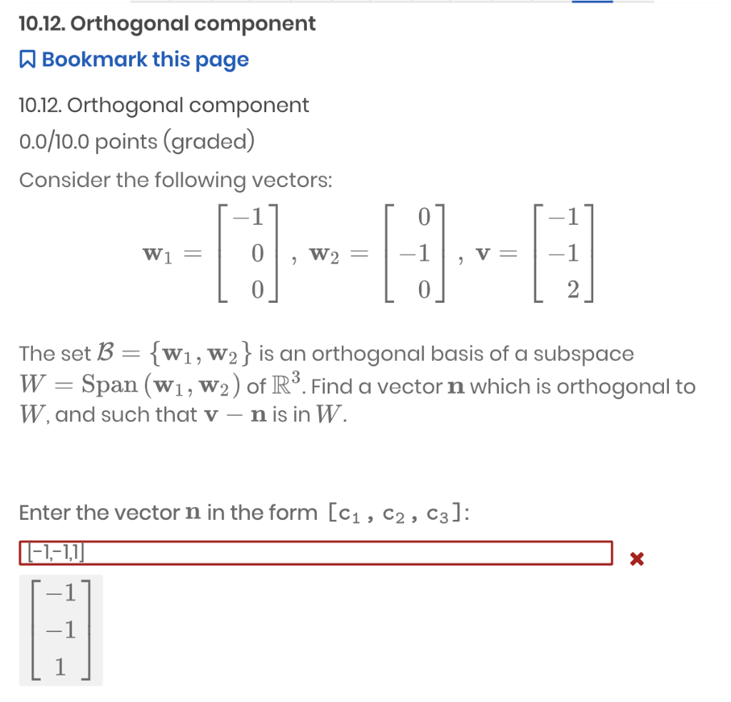 Solved 10.12. Orthogonal component w Bookmark this page | Chegg.com