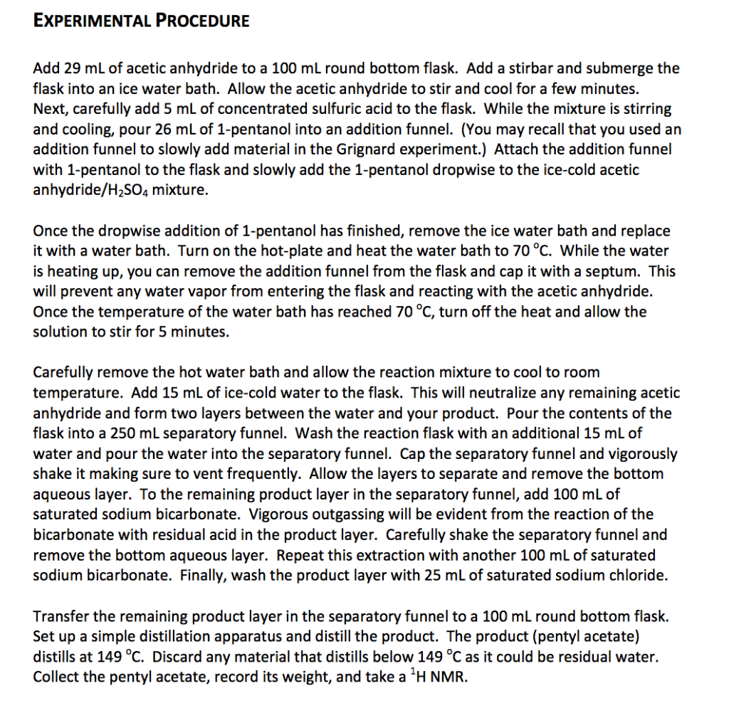 Solved EXPERIMENTAL PROCEDURE Add 29 mL of acetic anhydride | Chegg.com