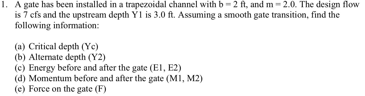 Solved A gate has been installed in a trapezoidal channel | Chegg.com