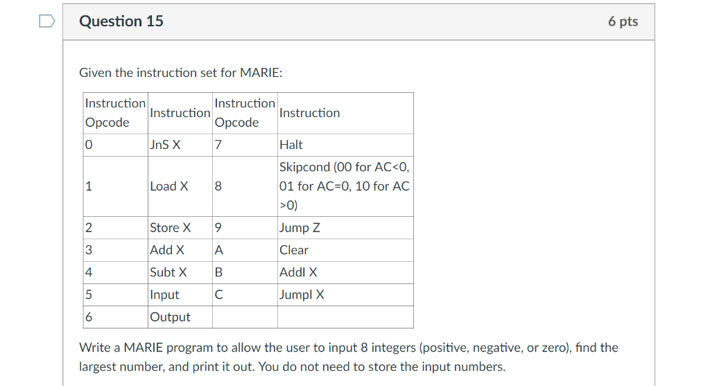 Write a MARIE program to allow the user to input 8 | Chegg.com