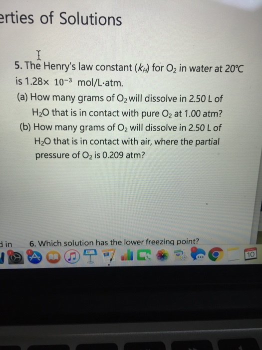 Solved The Henrys law constant (k_H) for O_2 in water at 20 | Chegg.com