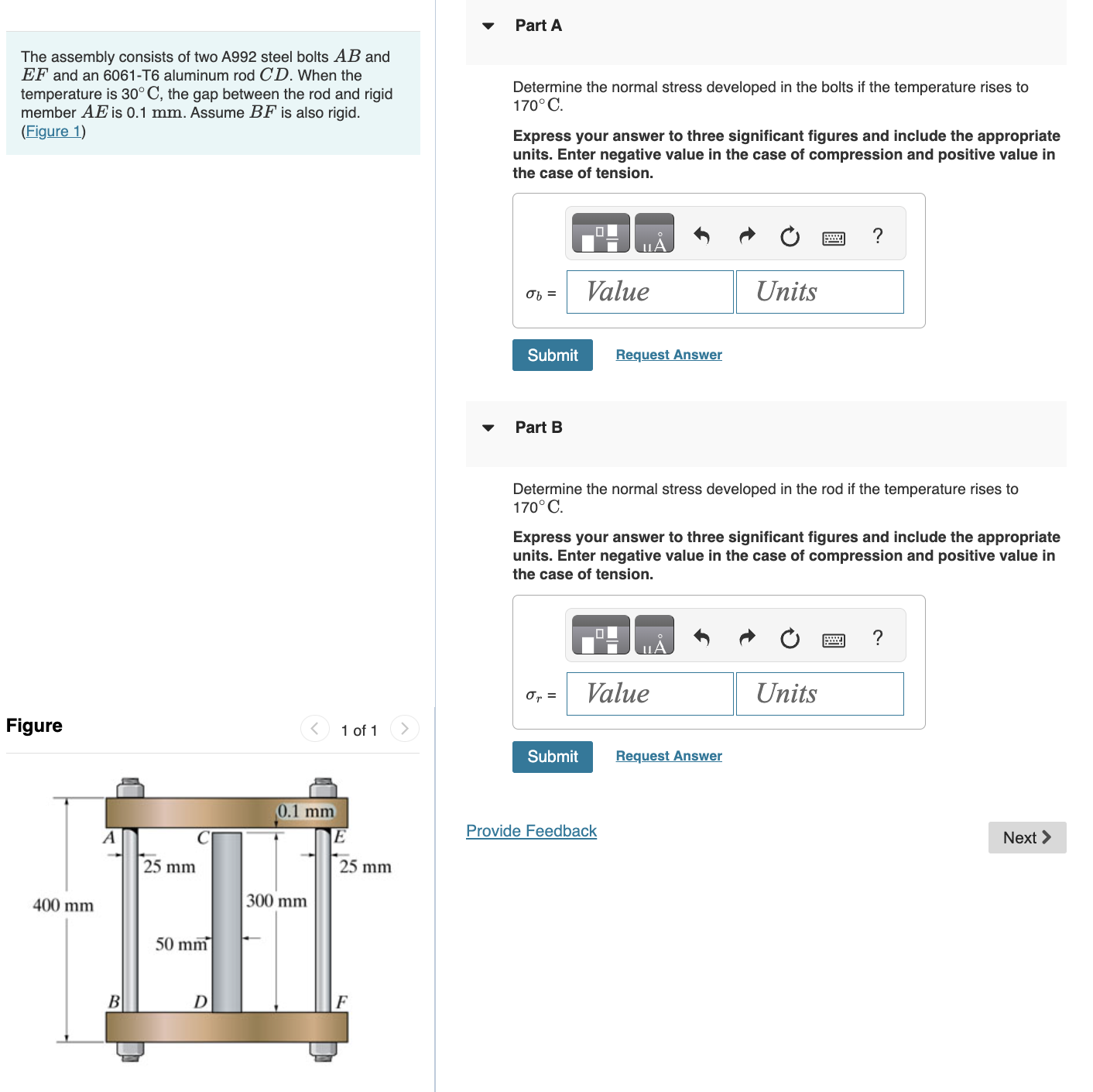Solved The assembly consists of two A992 steel bolts AB and | Chegg.com