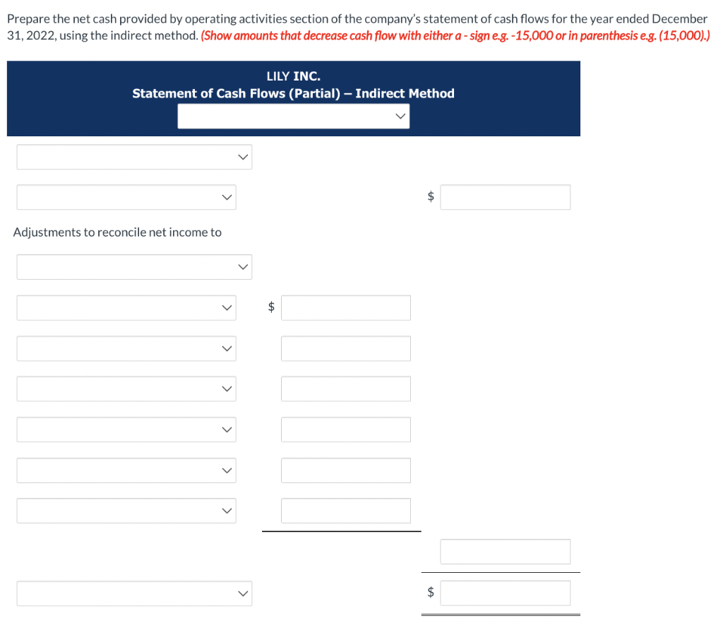 Solved The current sections of Lily Inc.'s balance sheets at | Chegg.com