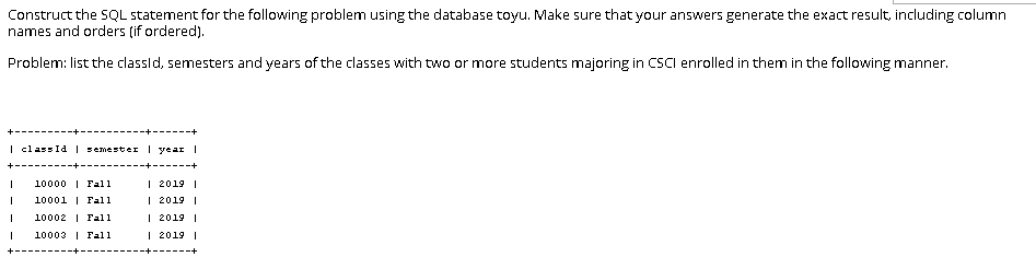 Solved Construct the SQL statement for the following problem | Chegg.com