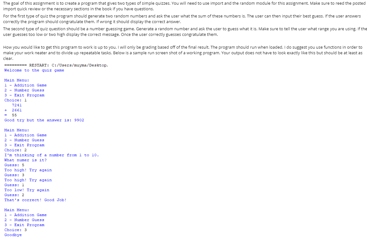 Solved The goal of this assignment is to create a program | Chegg.com