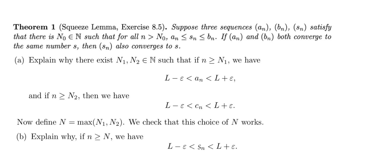 Solved Theorem 1 (Squeeze Lemma, Exercise 8.5). Suppose | Chegg.com